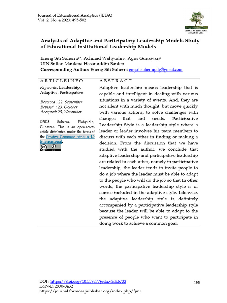 Analysis of Adaptive and Participatory Leadership Models Study | PDF ...