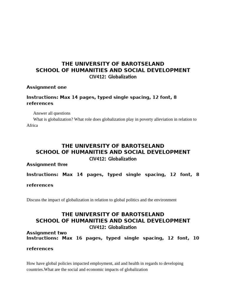 CIV 412 Globalization Assignments | PDF