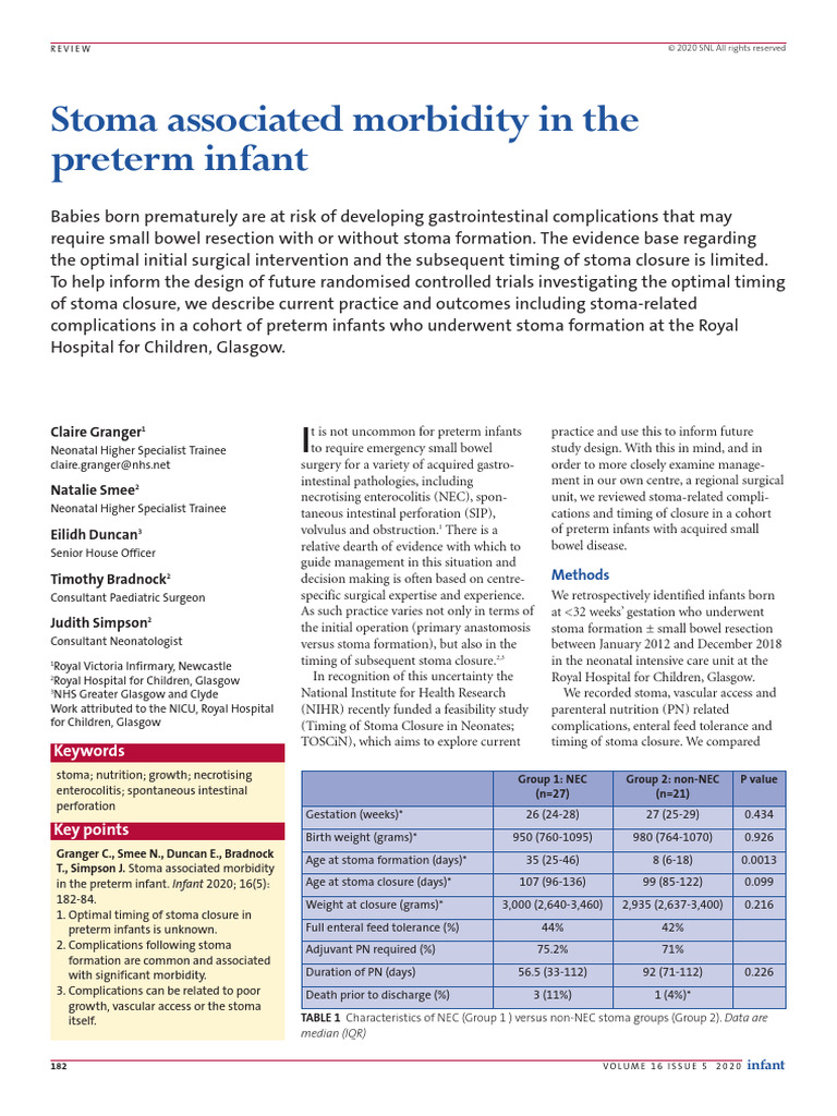 Stoma Associated Morbidity in The Preterm Infant | PDF | Diseases And ...