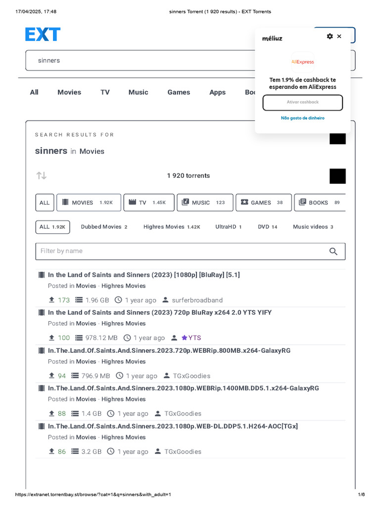 Sinners Torrent (1 920 Results) - EXT Torrents | PDF | Blu Ray | Filmmaking