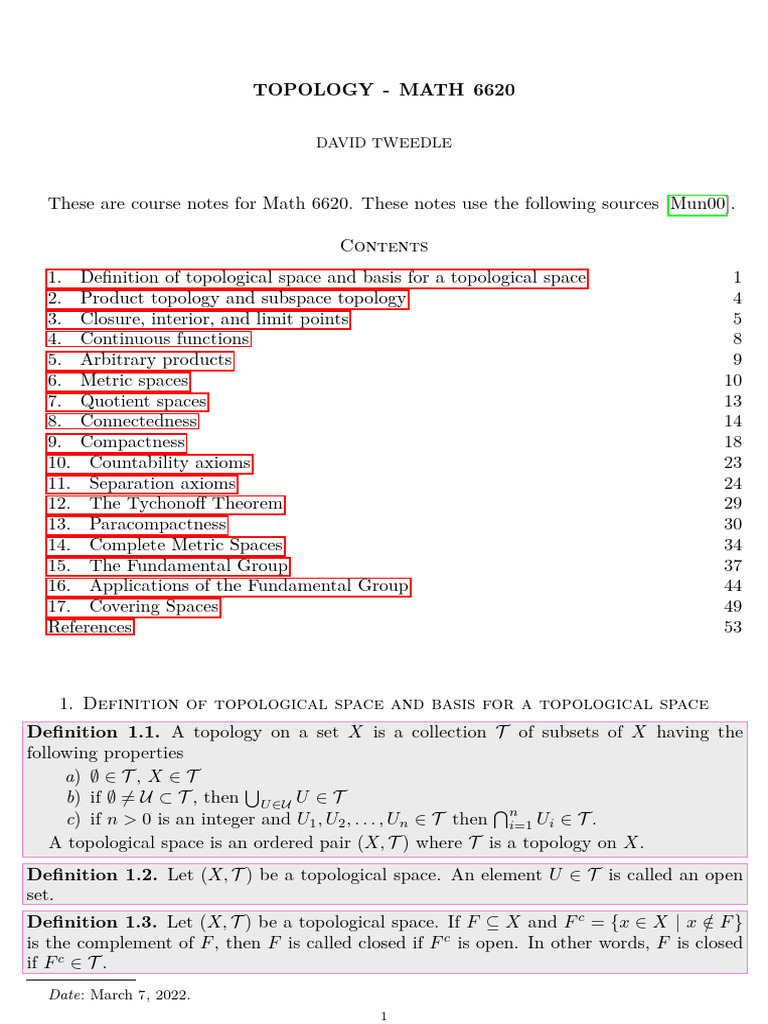topology-course-notes | PDF | Space (Mathematics) | Functions And Mappings