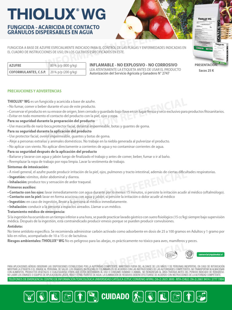 Etiqueta Azufre Thiolux WG | PDF | Agua | Vómitos