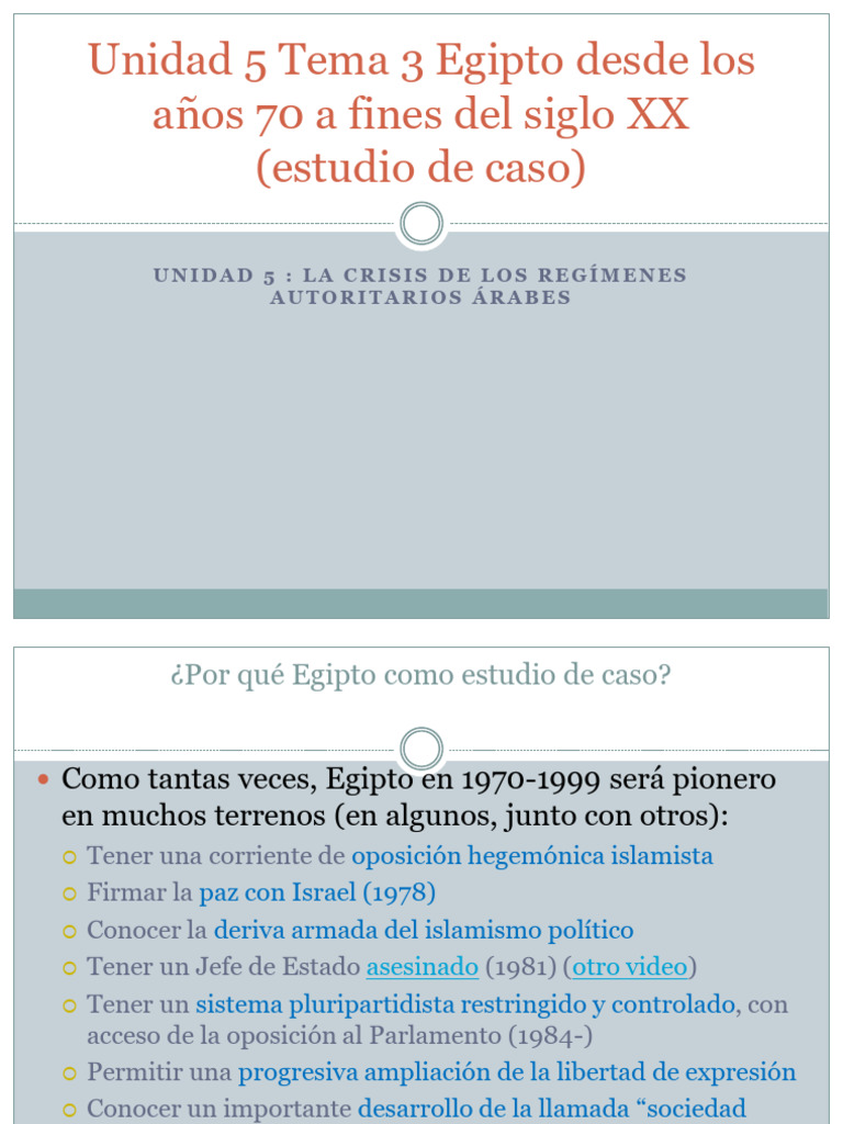 Unidad 5 T1 Egipto 1970 - 1999 | PDF | Anwar Sadat | Hosni Mubarak
