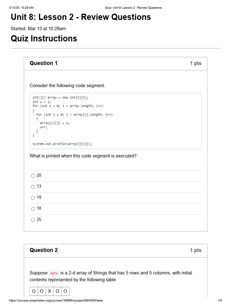 Quiz - Unit 8 - Lesson 2 - Review Questions | PDF | Computing | Computer Programming