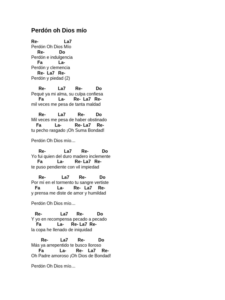 Letra y acordes de "Perdón Oh Dios Mío" | PDF