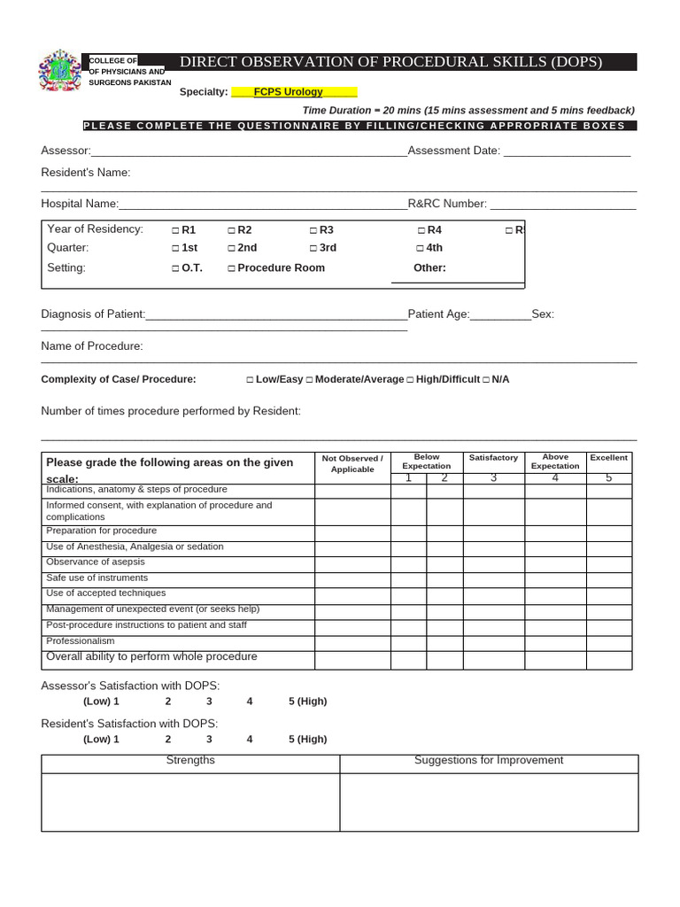 DOPS Form (Generic) For FCPS Urology | PDF | Health Care | Medical ...
