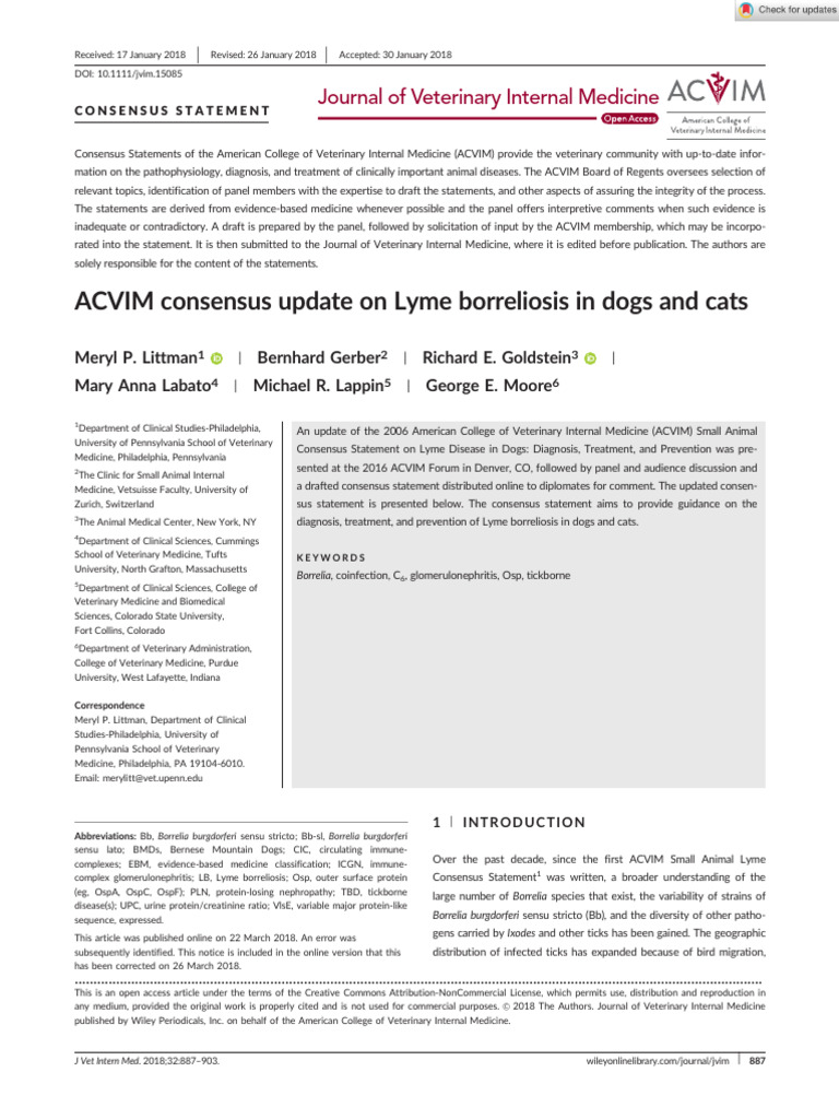 ACVIM Update on Lyme Disease in Pets | PDF | Lyme Disease | Serology