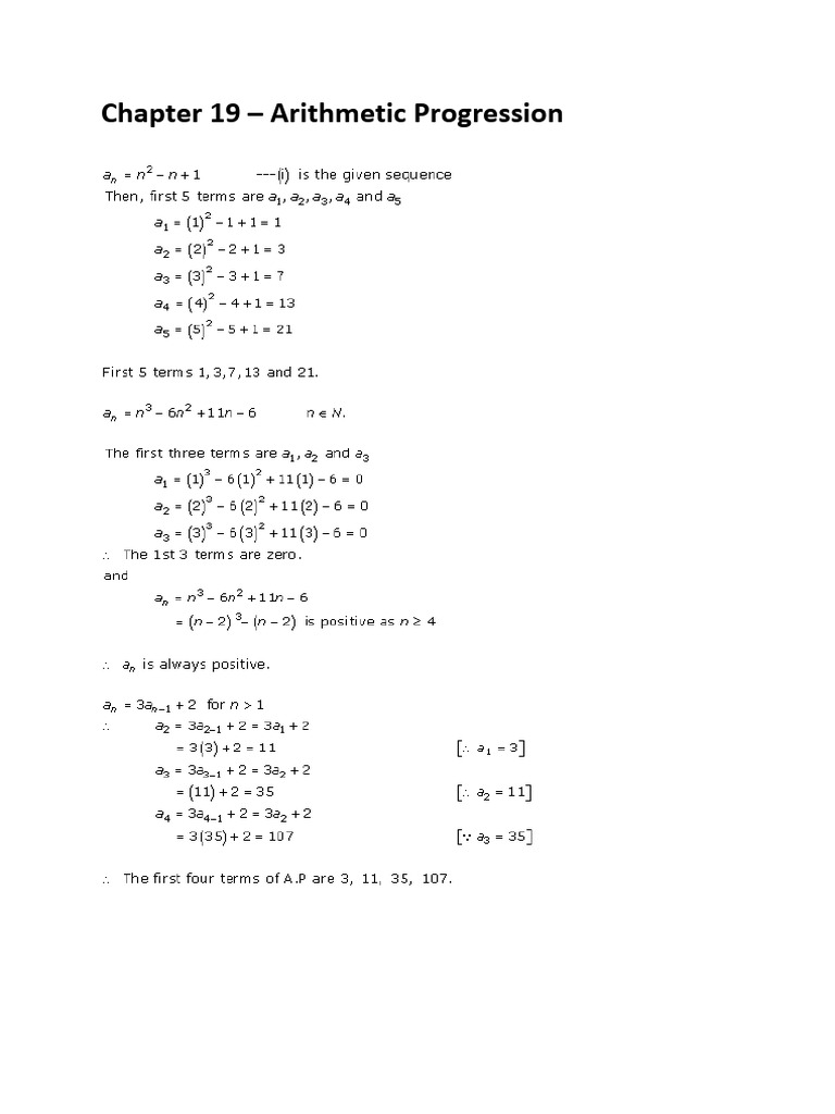 Chapter 19 - Arithematic Progressions | PDF