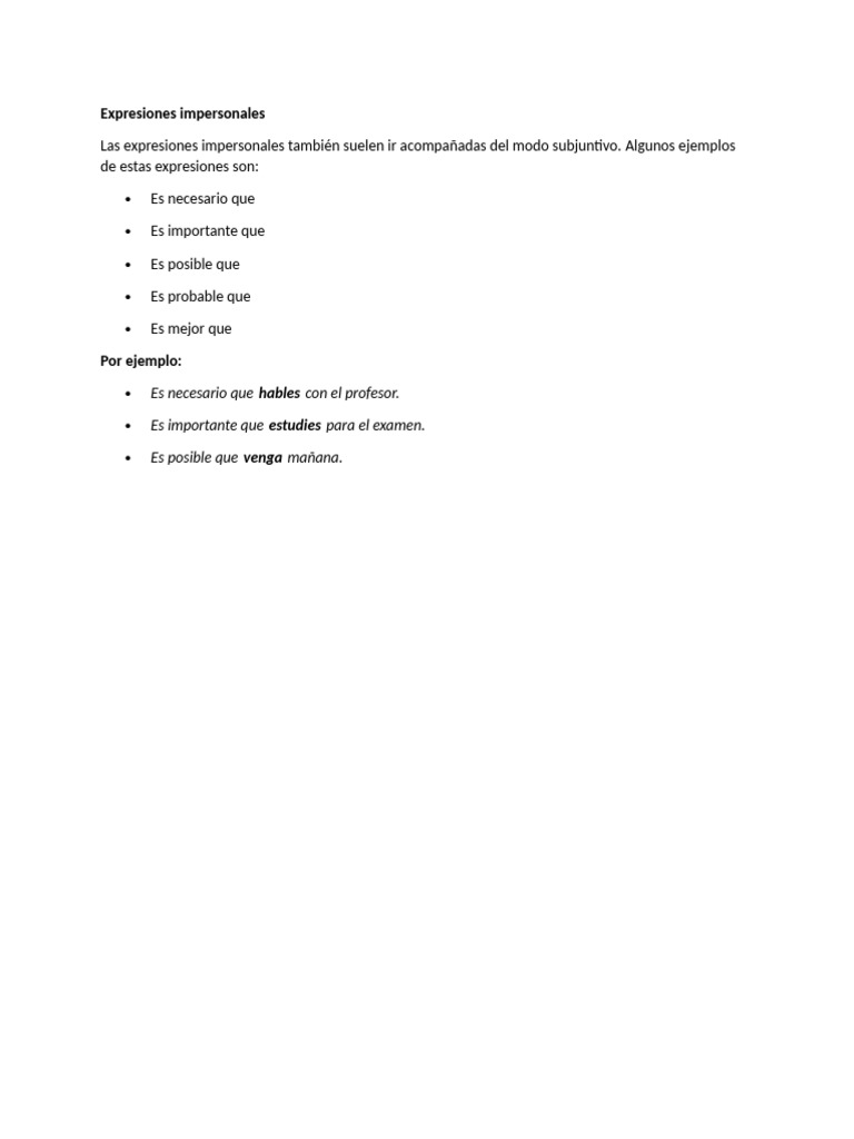 Expresiones Impersonales y Subjuntivo | PDF