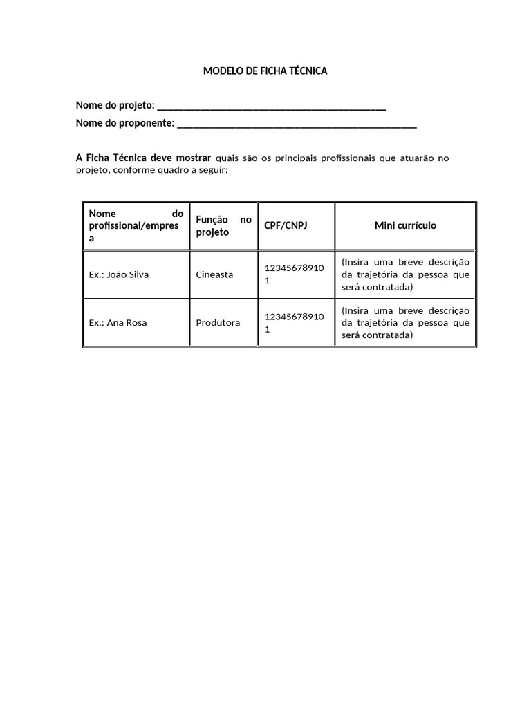 Modelo de Ficha Técnica | PDF