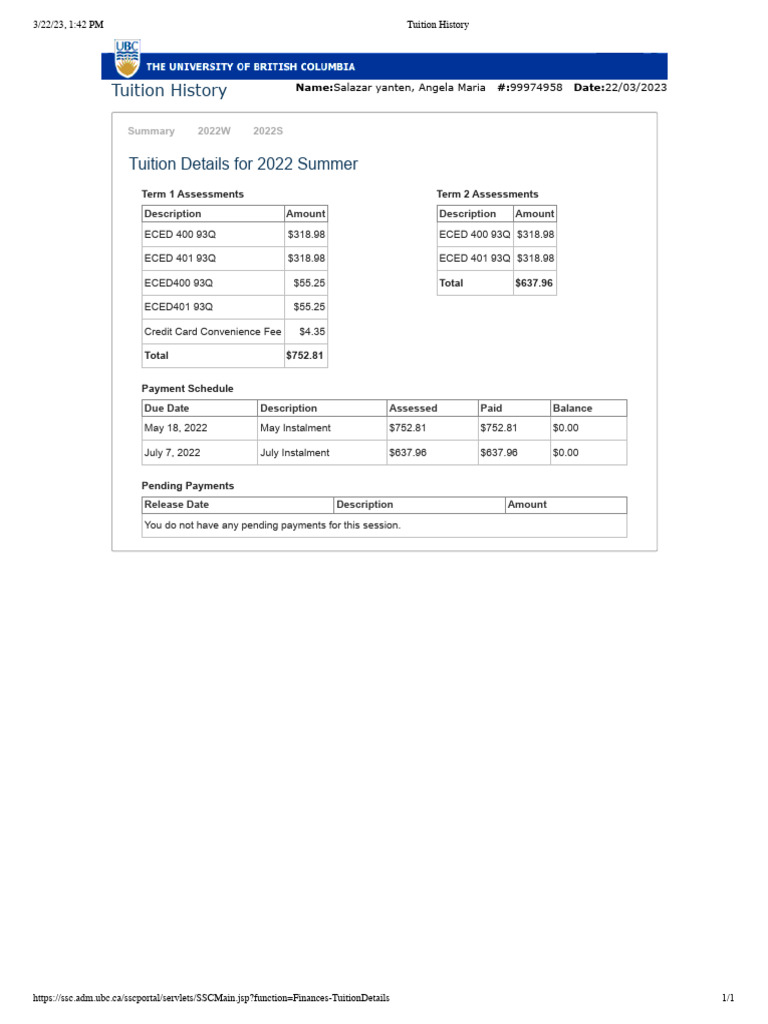 UBC Summer Tuition Due Dates 2022 | PDF