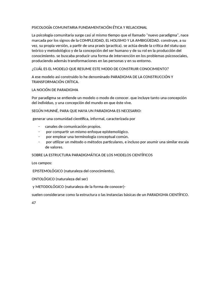 Psicología Comunitaria Fundamentación Ética y Relacional | PDF