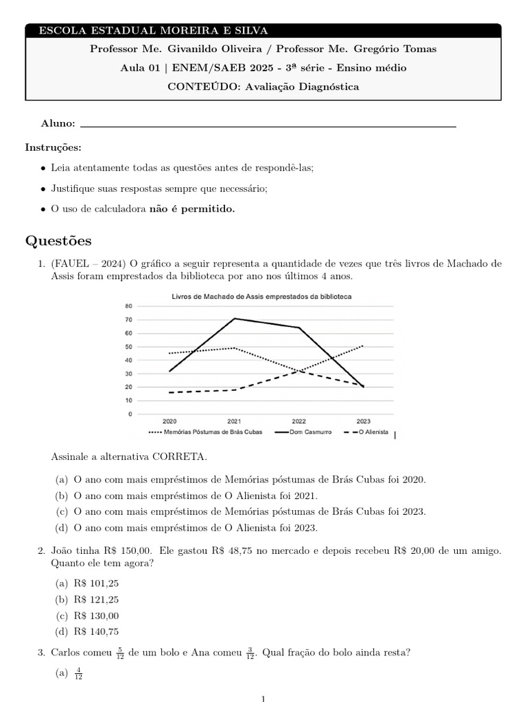 Aula 01 Diagnóstico 3ºs Anos Givanildo Gregório | PDF