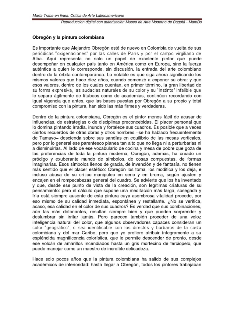 Obregón y La Pintura Colombiana | PDF | Pinturas | Colombia