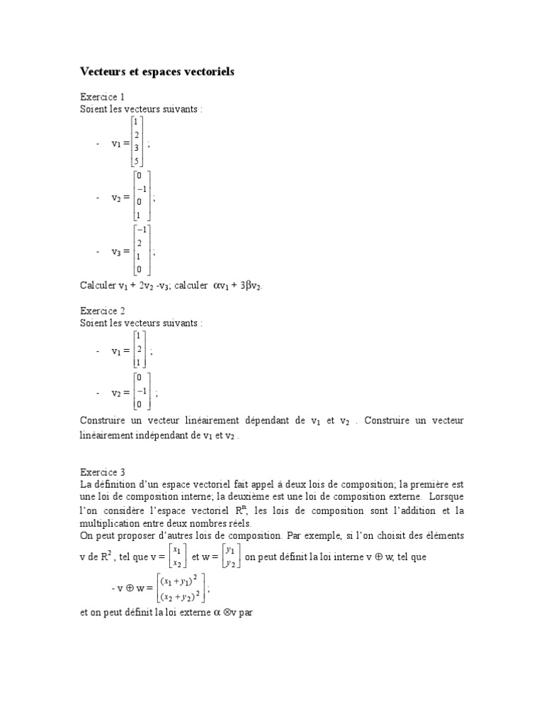 Exercices sur les espaces vectoriels | PDF | Espace vectoriel | Base ...
