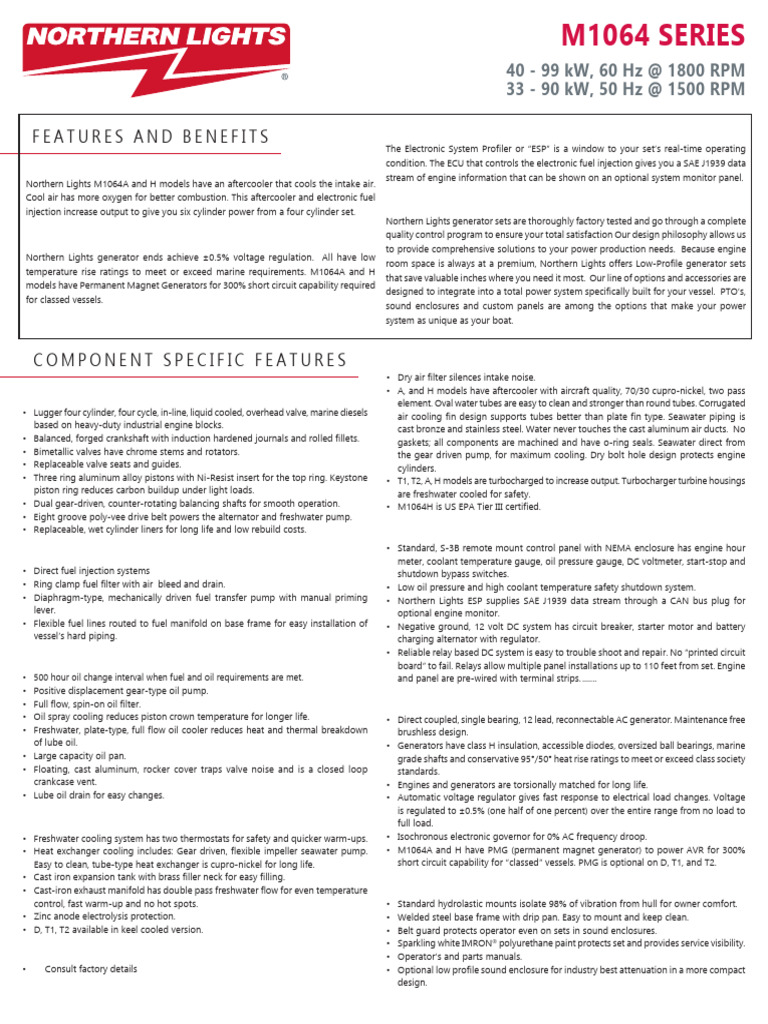 B110 M1064 Spec Sheets V1 | PDF | Engines | Electric Generator