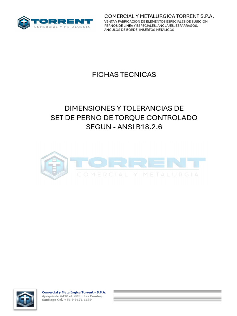 A01.5 - FICHA TECNICA SET PERNOS TORQUE CONTROLADO R3 - 25 | PDF