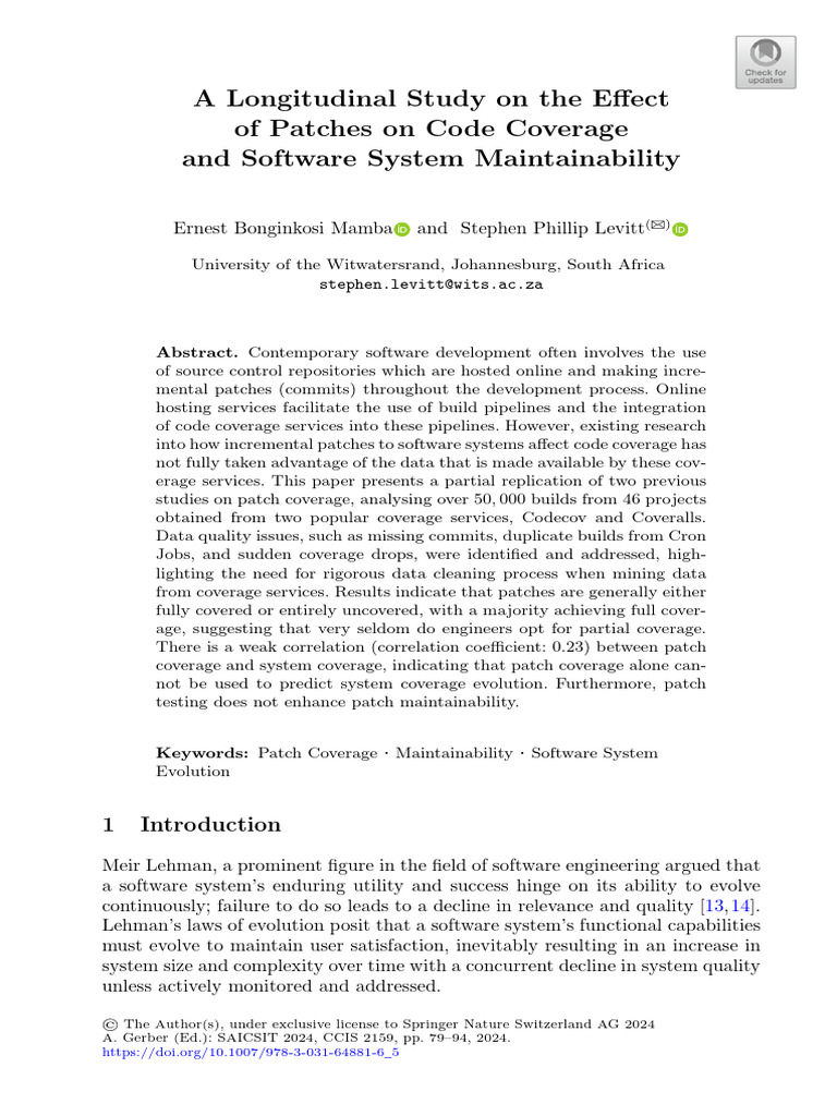 A Longitudinal Study On The Effect of Patches On Code Coverage and Software System ...