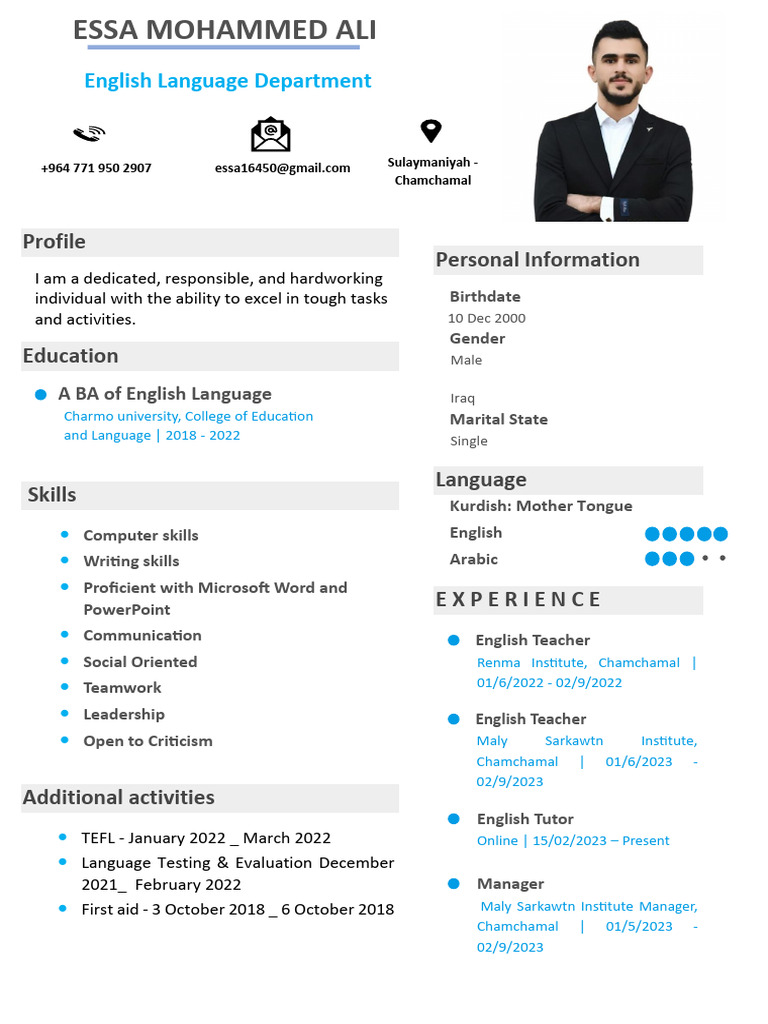 English Teacher Profile: Essa Mohammed Ali | PDF