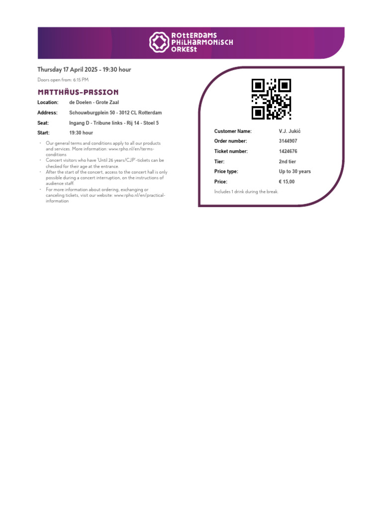 Matthäus-Passion Concert Ticket Details | PDF