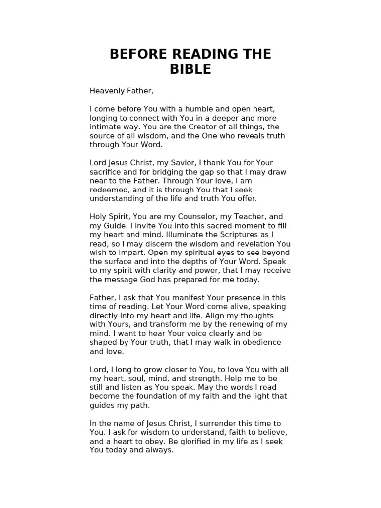 Prayers Before and After Bible Reading | PDF | God The Father | Faith