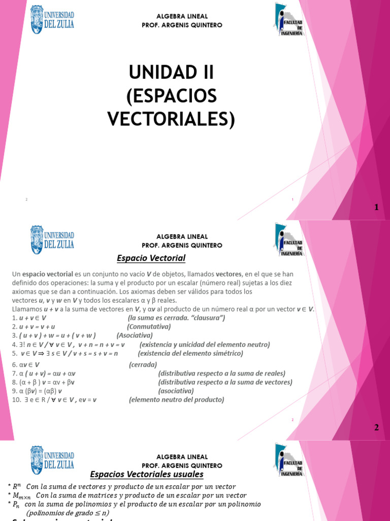 Algebra Lineal Clase 6 Unidad II Espacios Vectoriales | PDF | Espacio vectorial | Base (álgebra ...