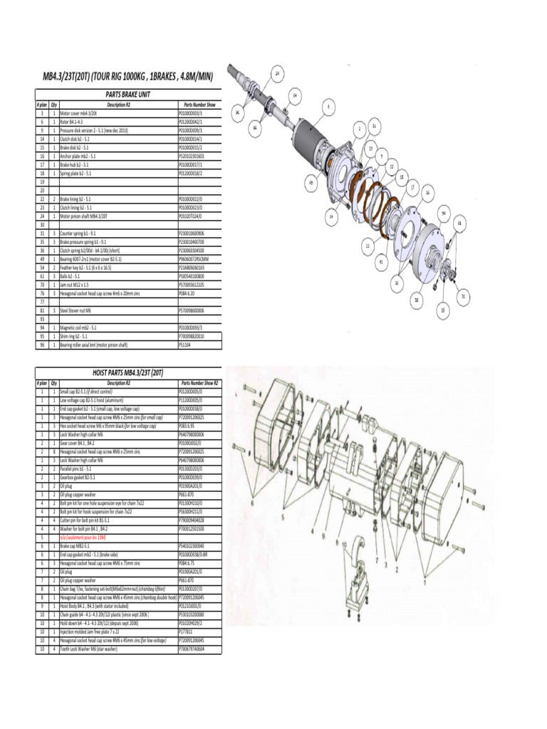 Show Tour Rig Exploded View 1000kg 1 Brake MB 23t (20t) en | PDF | Screw | Machines