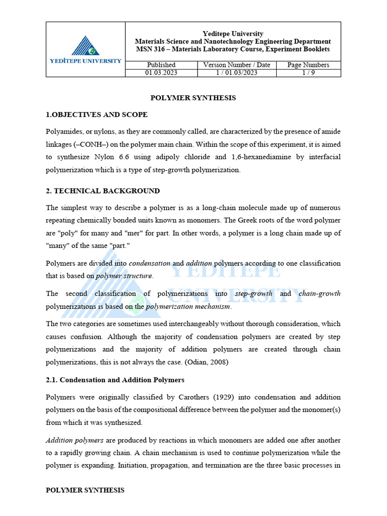 Synthesis of Nylon 6.6 via Interfacial Polymerization | PDF ...