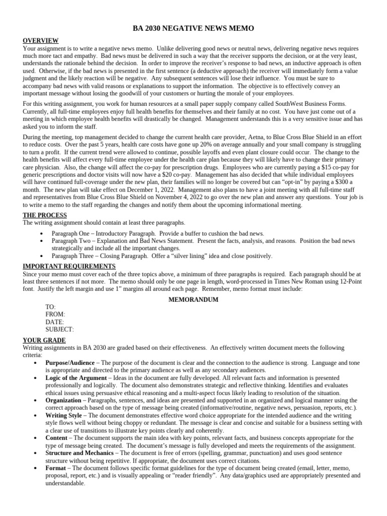 Ba 2030 Negative News Memo | PDF | Memorandum | Cognition