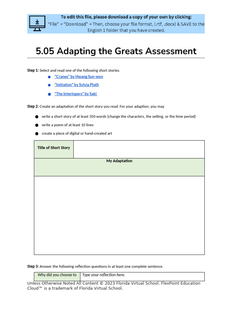 5.05 Adapting The Greats Assessment | PDF