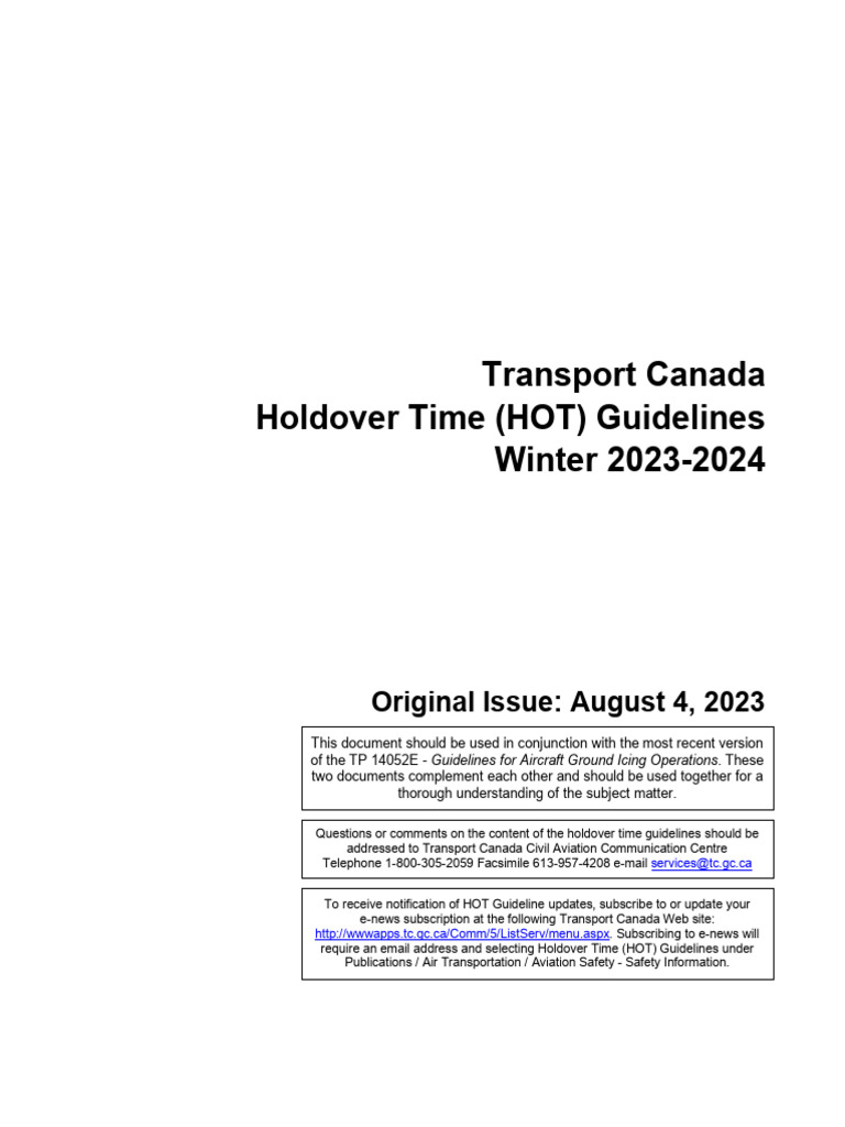 Holdover time WINTER 2023-2024 TC | PDF | Forms Of Water | Winter Phenomena