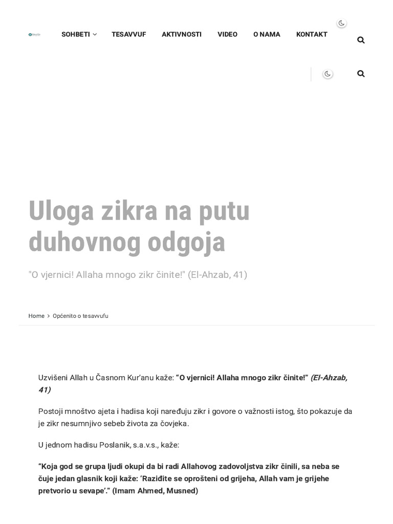 Uloga Zikra Na Putu Duhovnog Odgoja - Menzil | PDF