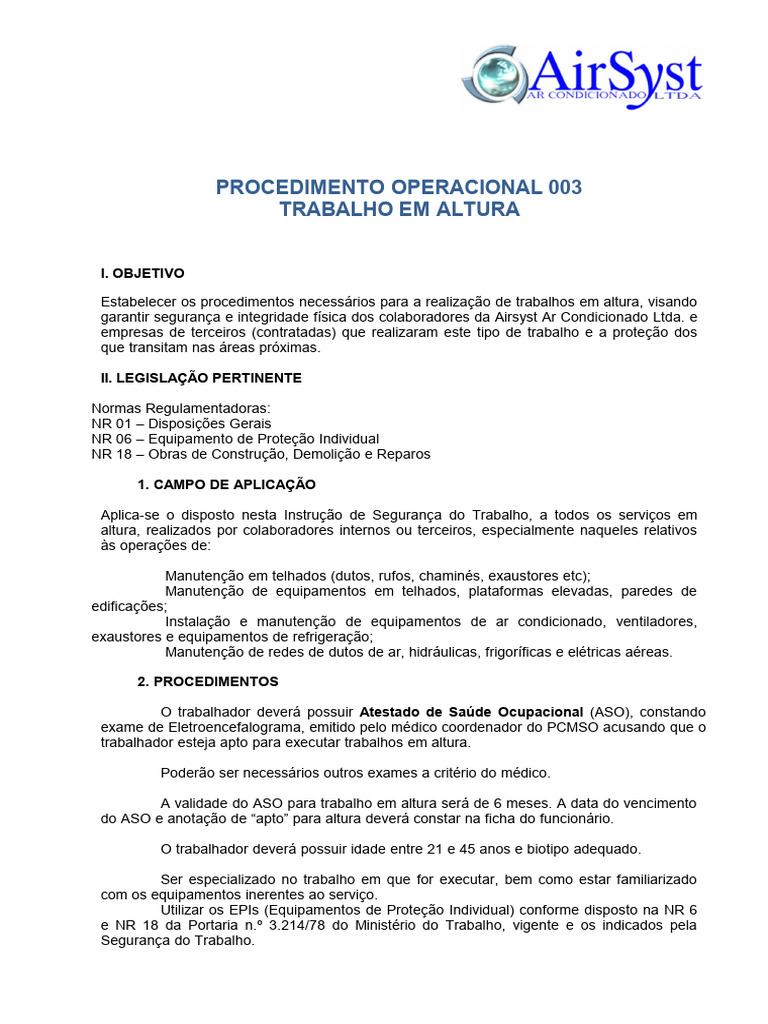 Pop003 Trabalho em Altura | PDF | Metropolitano | Eletricista