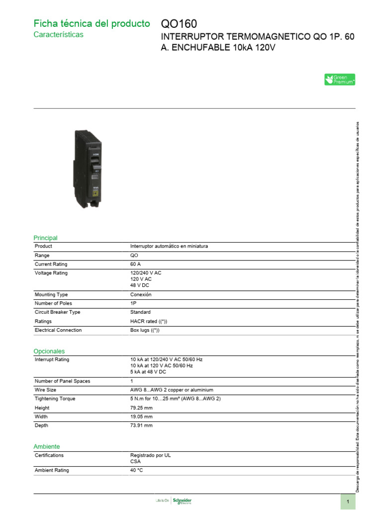 Interruptores Termomagnéticos QO - QOB - QO160 | PDF | Seguridad y ...