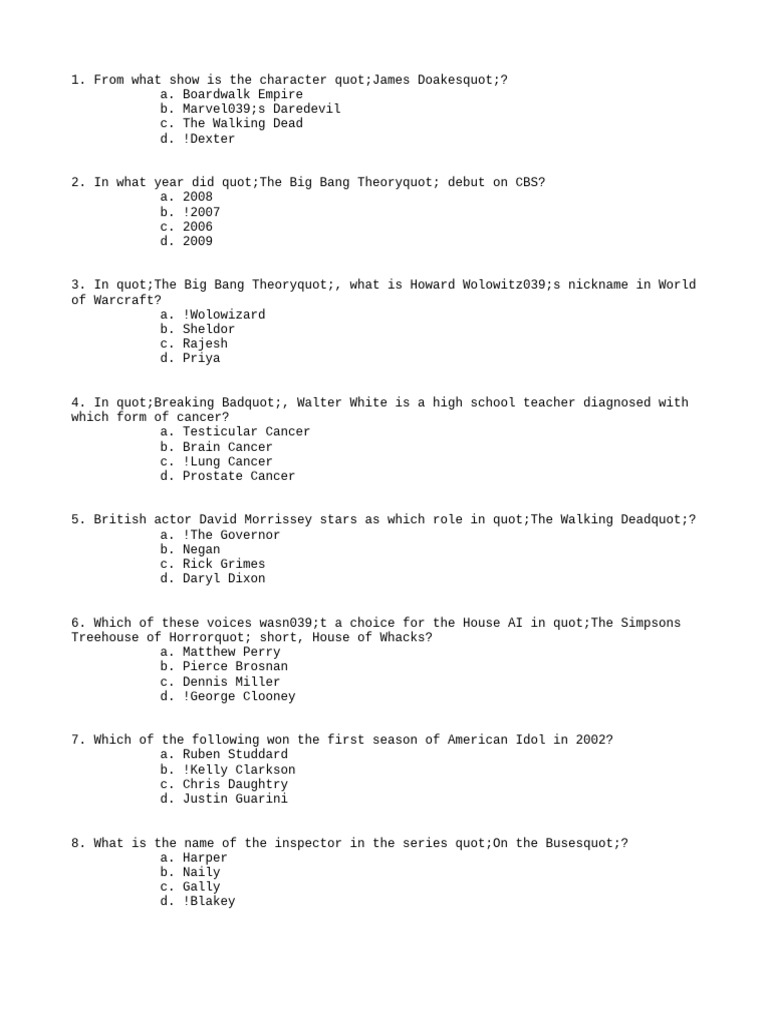 TV and Movie Trivia Quiz Questions | PDF | Audi