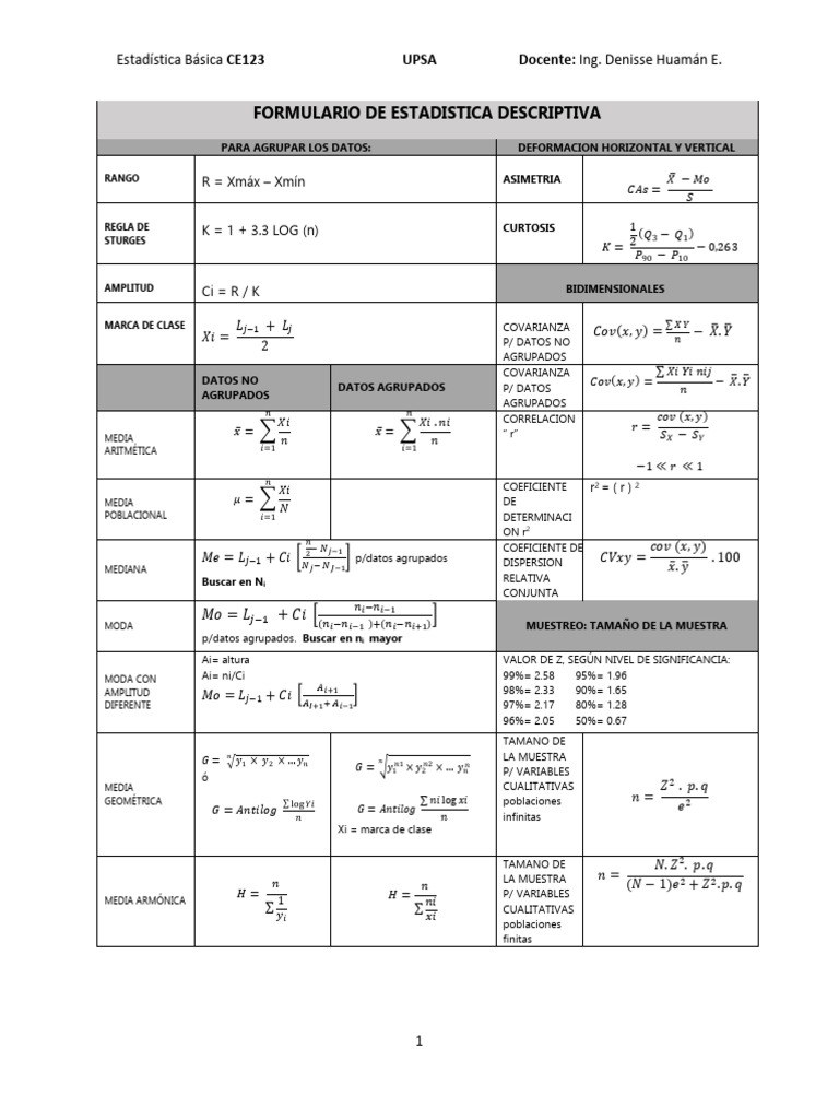 Formulario de Estadistica Descriptiva | PDF | Método científico | Teoría de probabilidad