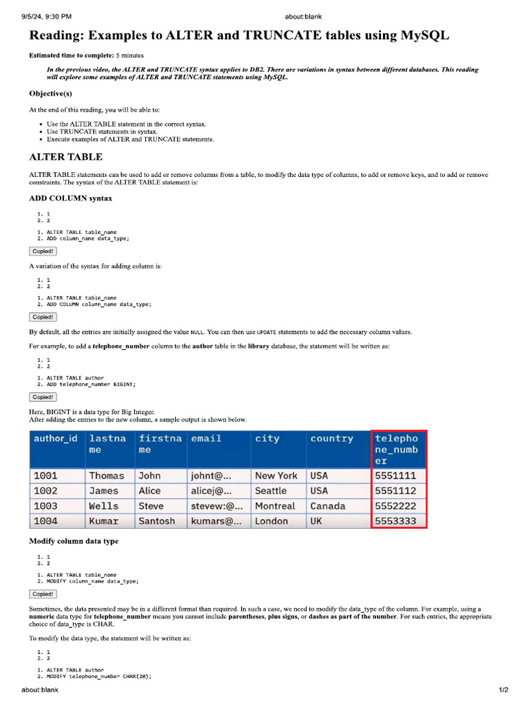 alter and truncate table | PDF