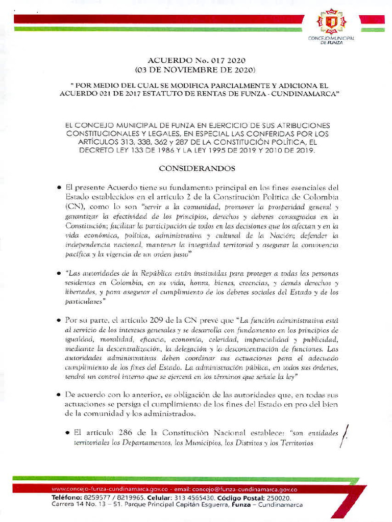 Acuerdo 017 de 2020 Funza | PDF