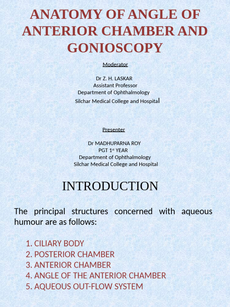 Gonioscopy and Anterior Chamber Anatomy | PDF | Glaucoma | Cornea