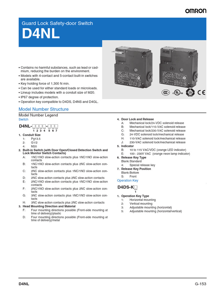 c126 d4nl Guard Lock Safety-Door Switch Datasheet en | PDF | Switch ...