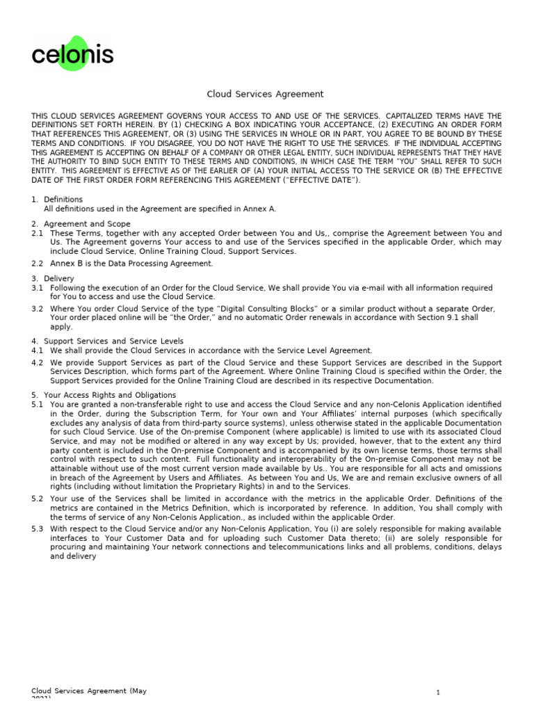 Cloud Services Agreement Overview | PDF | Breach Of Contract | Legal Liability
