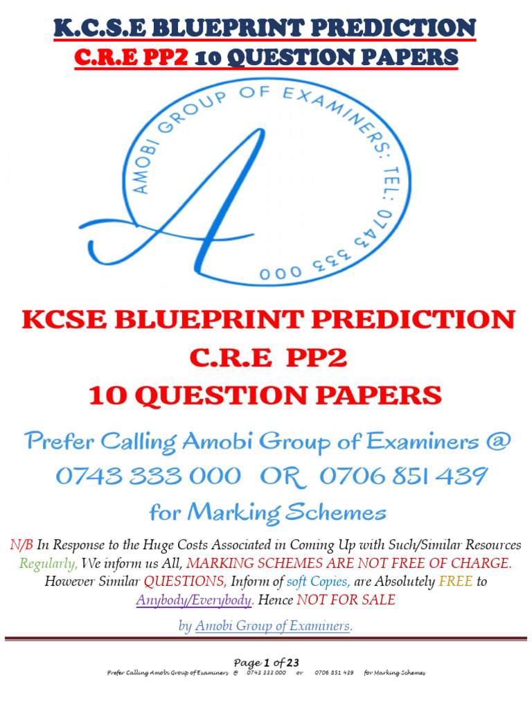 Cre PP2 BP 10 QP Kcse Prediction | PDF | Jesus | Disciple (Christianity)