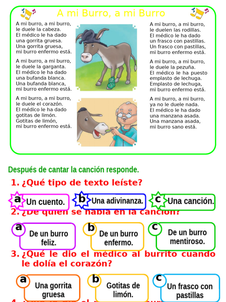 Actividades sobre "A mi burro" | PDF
