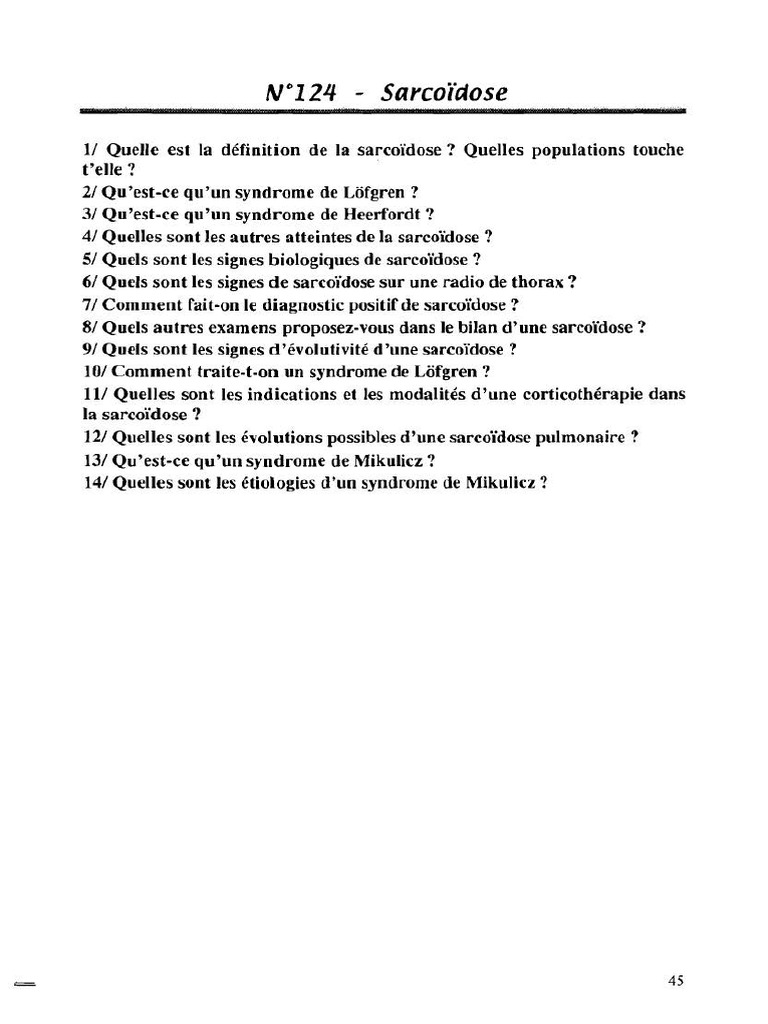 Sarcoïdose - Internat QR Pneumo 04 | PDF | Immunologie | Médecine clinique