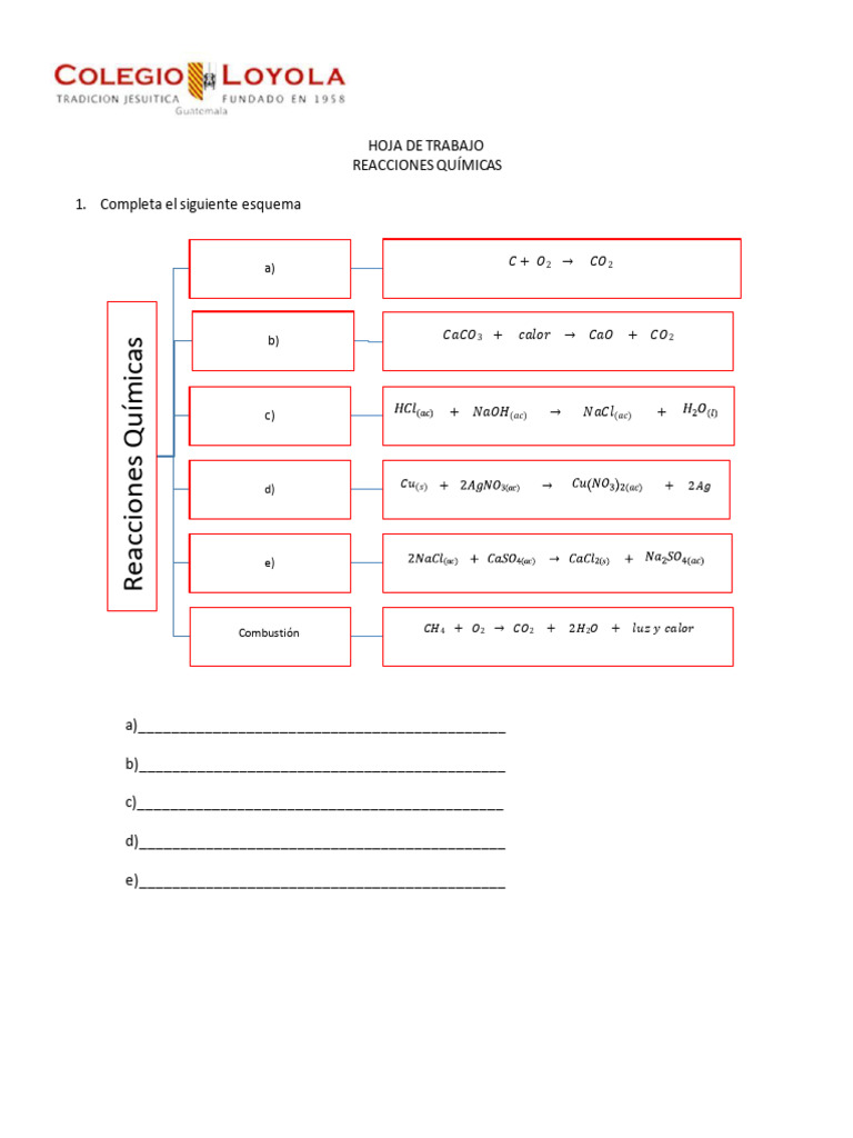 Hoja de Trabajo # 3 Reacciones Quimicas | PDF
