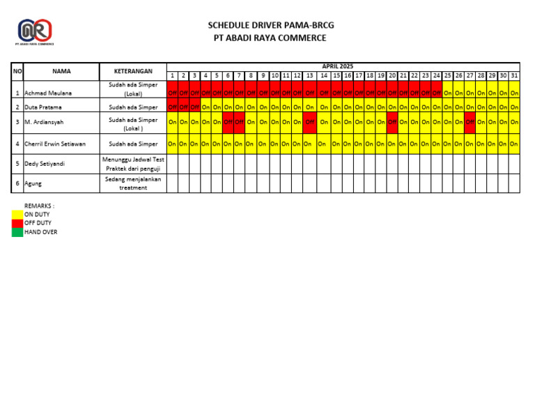 Driver Schedule for April 2025 | PDF