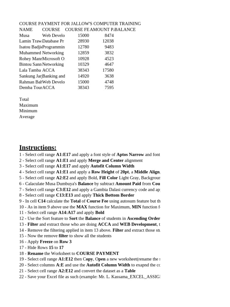 Ms Excel Assignment 1 and Cheat Sheet | PDF | Computing