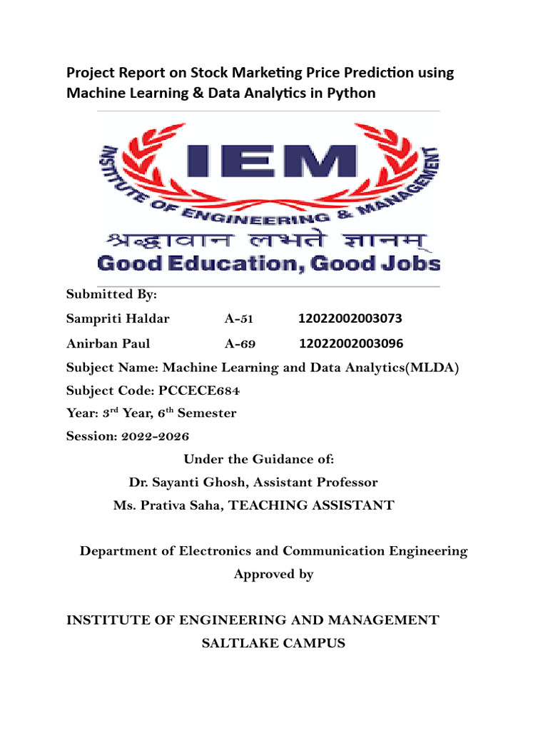 Project Report On Stock Marketing Price Prediction Using Machine Learning - Sampriti-3 | PDF ...