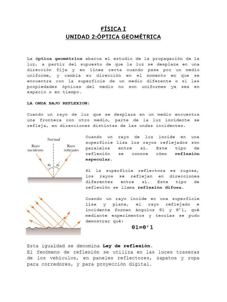 Optica Geometrica | PDF | Reflexión (Física) | Refracción