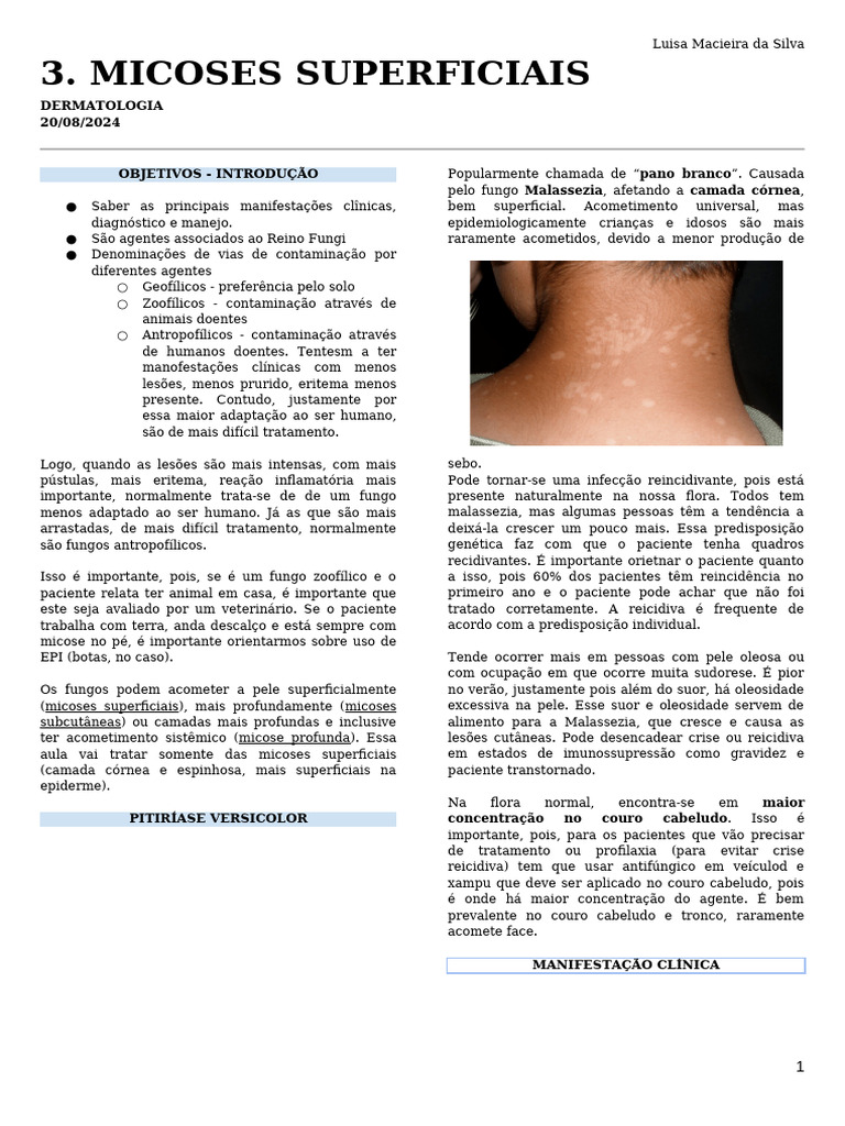 Micoses Superficiais: Diagnóstico e Tratamento | PDF